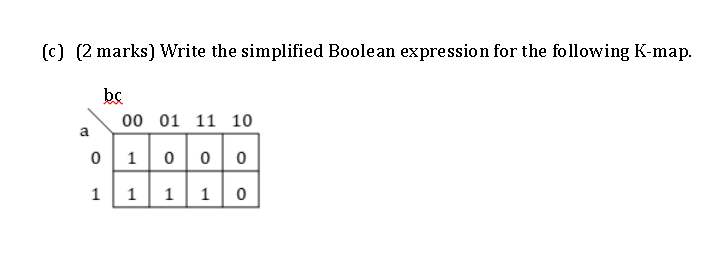 Solved (c) (2 marks) Write the simplified Boolean expression | Chegg.com
