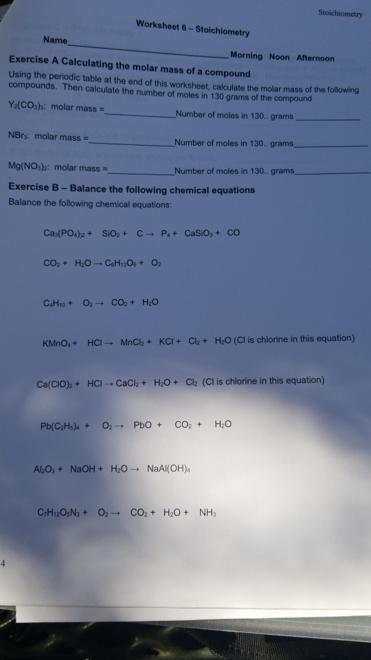 Solved Stoichiometry Worksheet 6-Stoichiometry Name Morning | Chegg.com