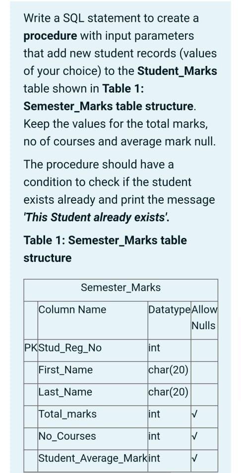 Solved Write a SQL statement to create a procedure with | Chegg.com