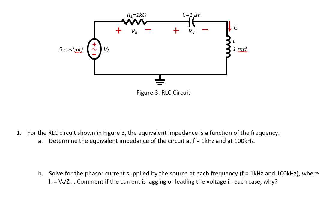 Solved 1. For the RLC circuit shown in Figure 3, the | Chegg.com