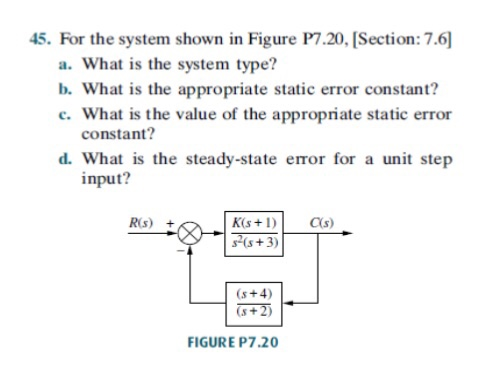 Solved 45. For the system shown in Figure P7.20, [Section: | Chegg.com