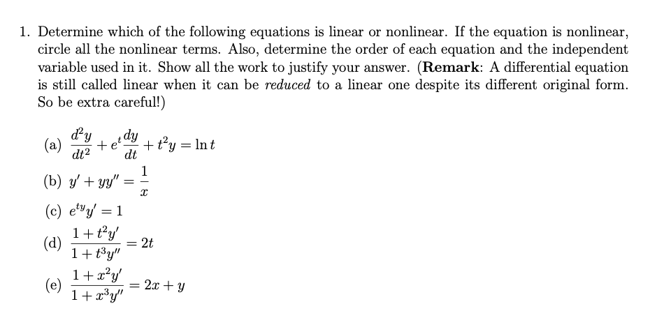 Solved Determine which of the following equations is linear | Chegg.com