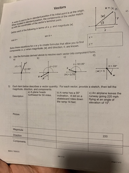 Solved Vectors A vector is said to be in standard position | Chegg.com