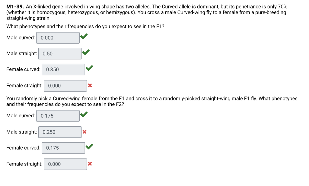 Solved M1-39. An X-linked gene involved in wing shape has | Chegg.com