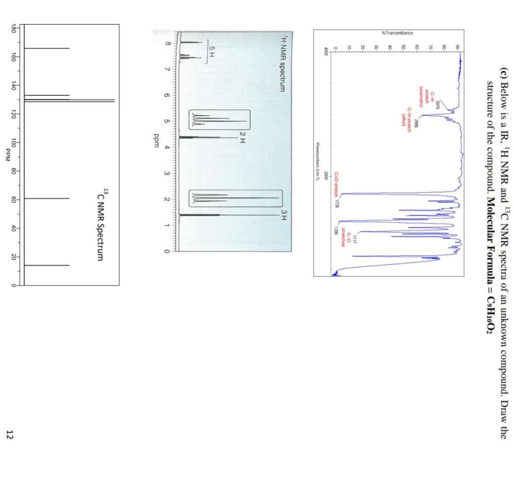 Solved (c) Below is a IR, 1H NMR and 13C NMR spectra of an | Chegg.com