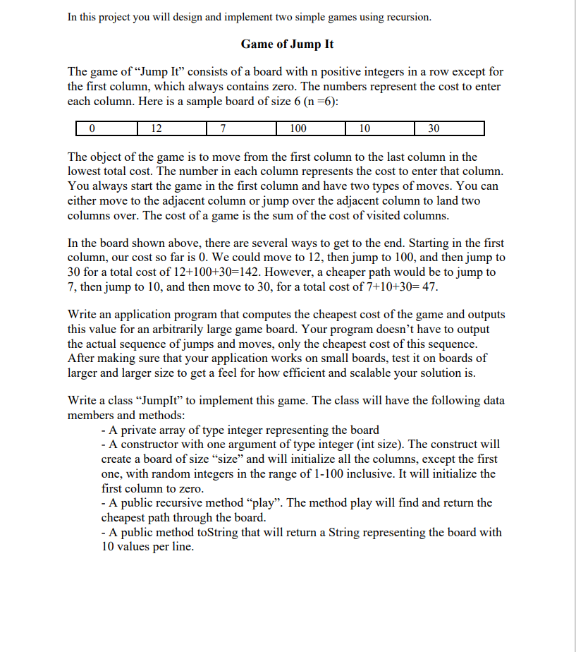 Solved In this project you will design and implement two | Chegg.com