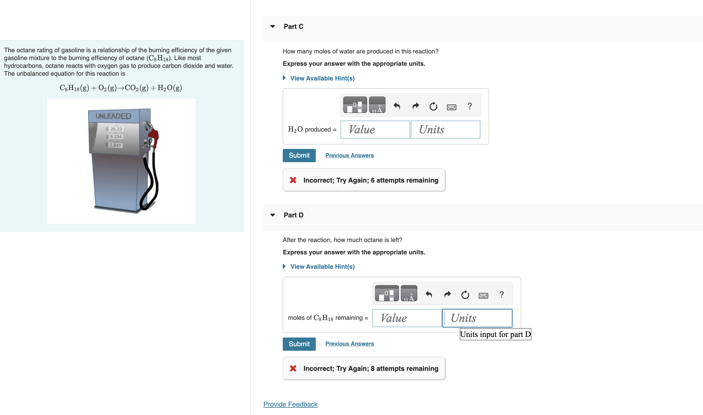 The octane rating of gasoline is a relationship of | Chegg.com