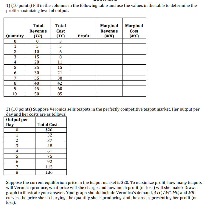 Solved 1) (10 points) Fill in the columns in the following | Chegg.com