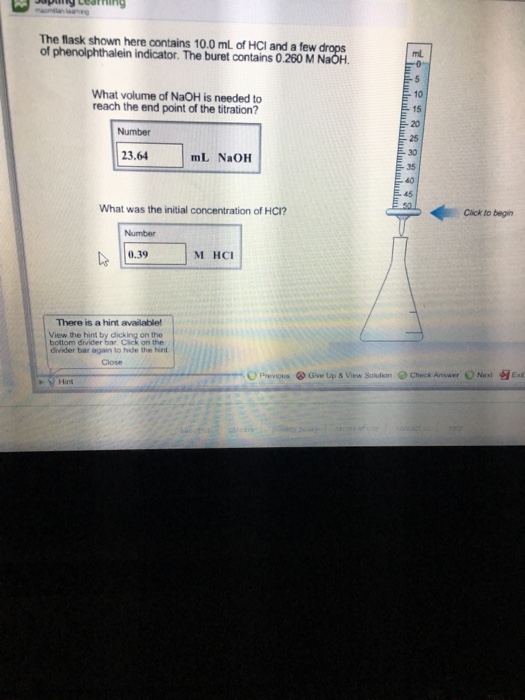 Solved The flask shown here contains 10.0 mL of HCl and a | Chegg.com