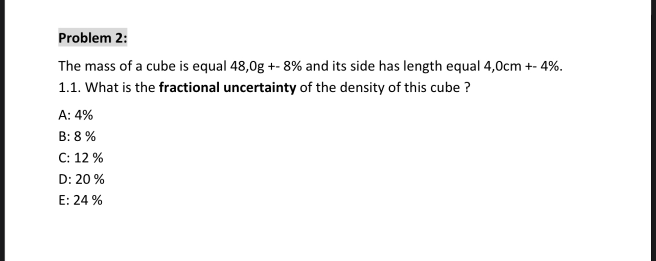 Solved The mass of a cube is equal 48,0 g+−8% and its side | Chegg.com