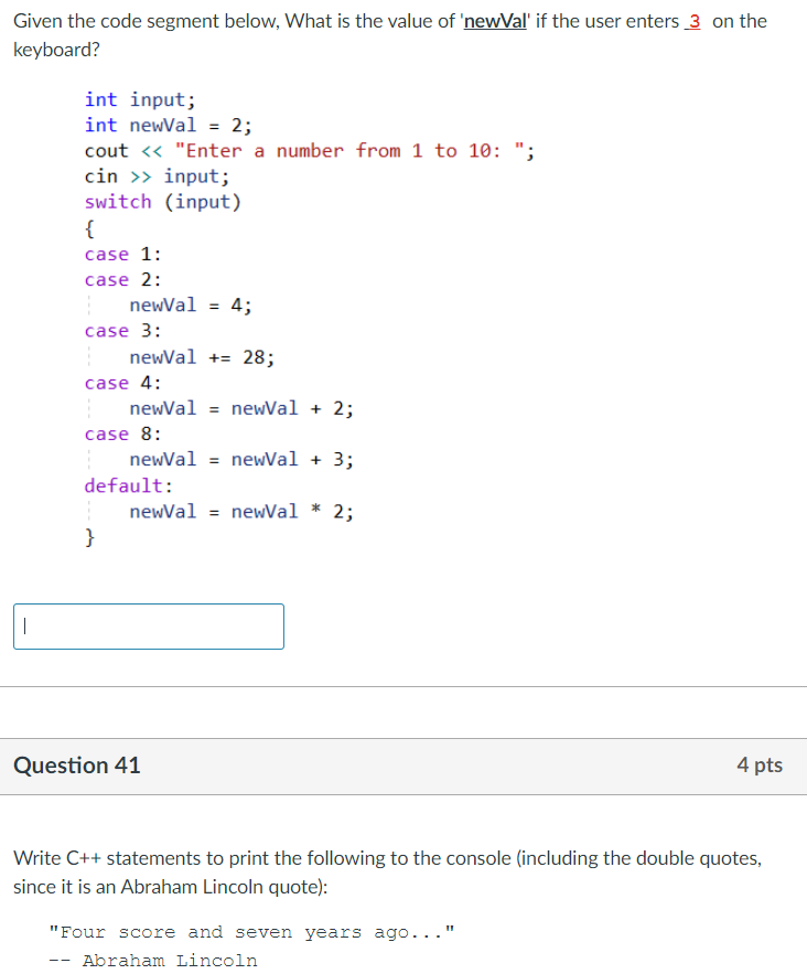 Solved Given the code segment below, What is the value of | Chegg.com