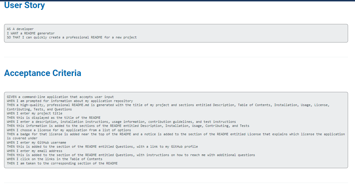 Solved Node.js Challenge: Professional README Generator When | Chegg.com