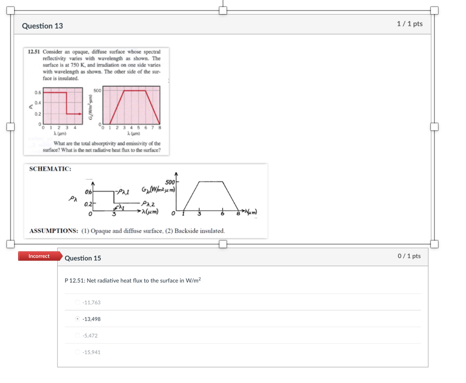 Solved Question 13 1/1 pts 12.51 Consider an opaque, diffuse | Chegg.com