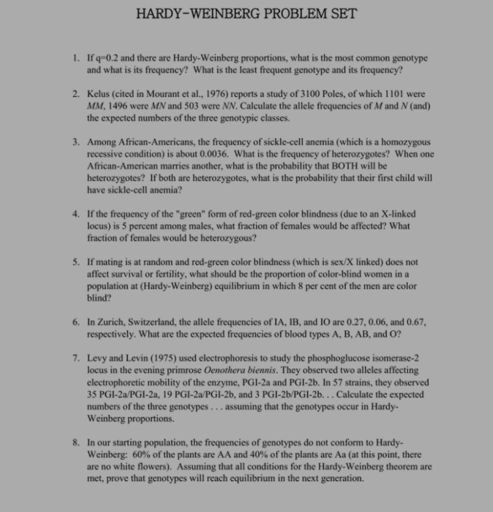 Solved HARDY-WEINBERG PROBLEM SET 1. If q-0.2 and there are | Chegg.com