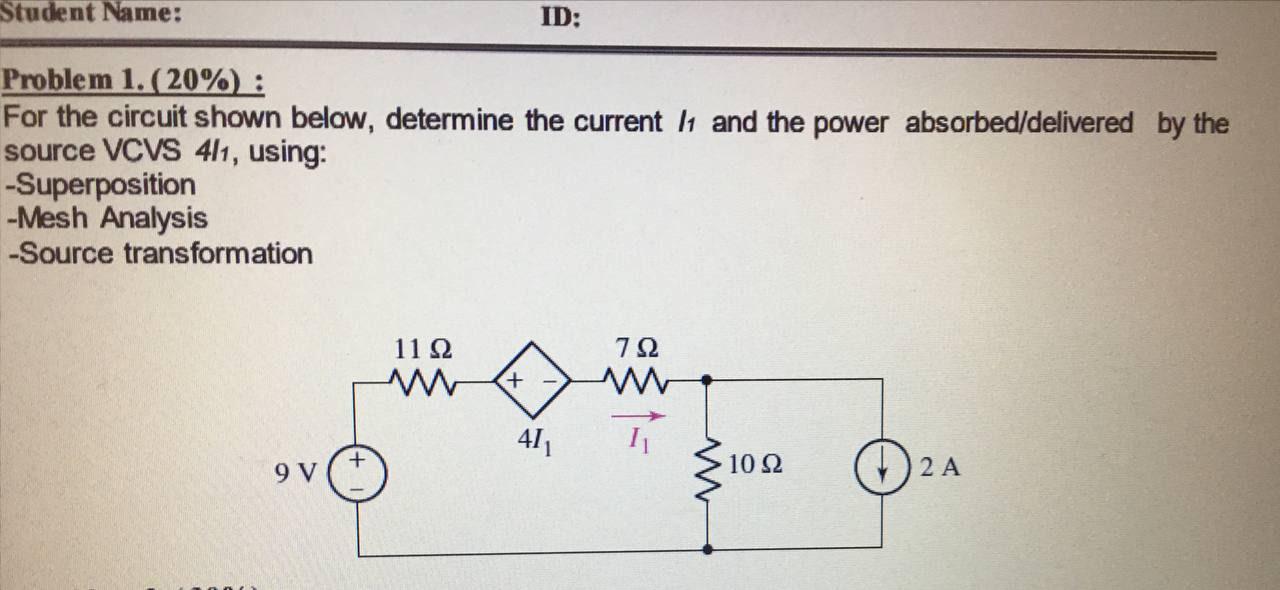 Solved Student Name: ID: Problem 1. (20%) : For the circuit | Chegg.com