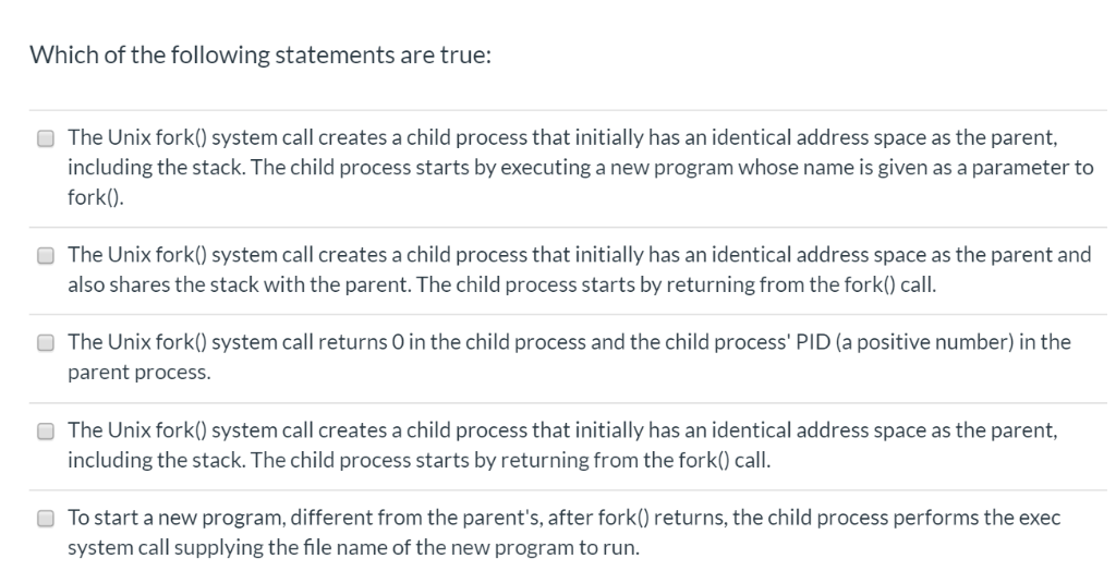 Solved Which of the following statements are true: The Unix | Chegg.com