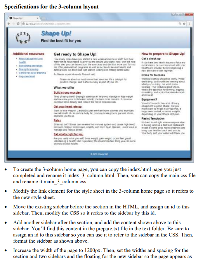 Solved Specifications for the 3-column layout GO 127.0015 | Chegg.com