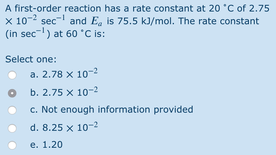 Solved A First Order Reaction Has A Rate Constant At 20 ∘∘c