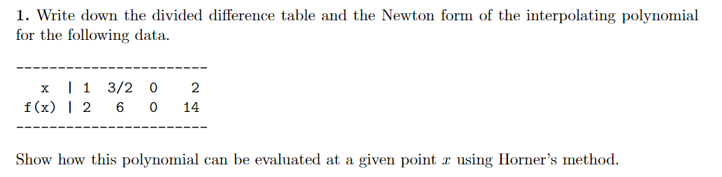 Solved 1. Write down the divided difference table and the | Chegg.com