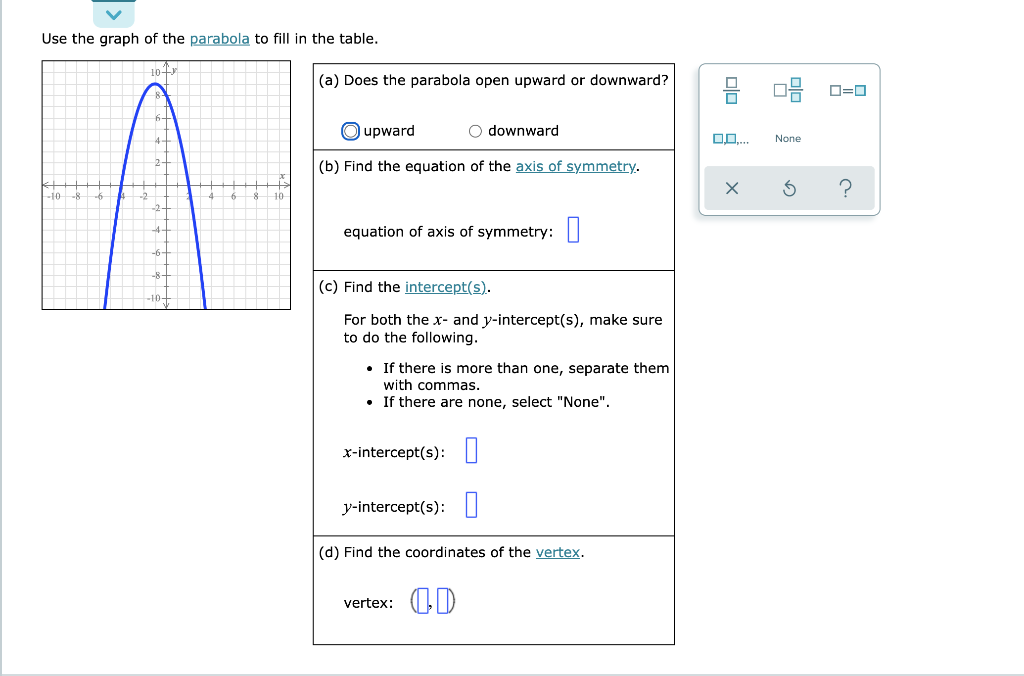 Solved Use the graph of the parabola to fill in the table. | Chegg.com