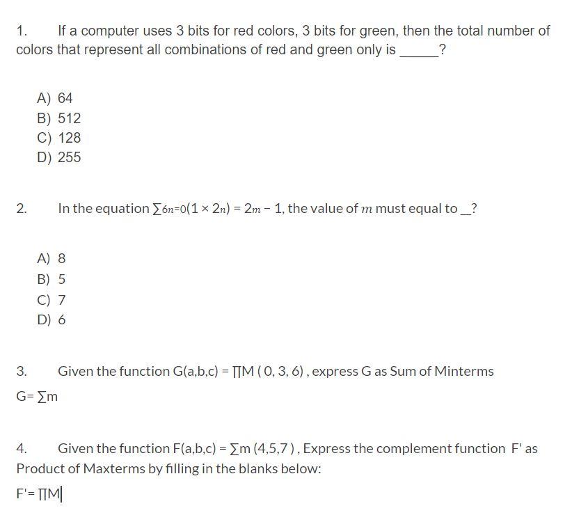 Solved 1. If a computer uses 3 bits for red colors, 3 bits | Chegg.com