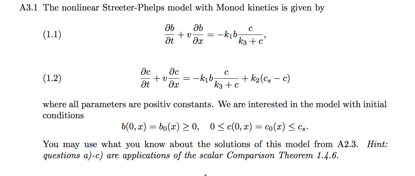 A3.1 The nonlinear Streeter-Phelps model with Monod | Chegg.com