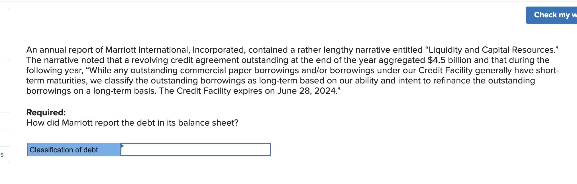 An annual report of Marriott International, | Chegg.com