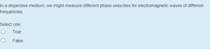 Solved In a dispersive medium, we might measure different | Chegg.com