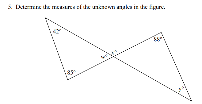 Solved 5. Determine the measures of the unknown angles in | Chegg.com