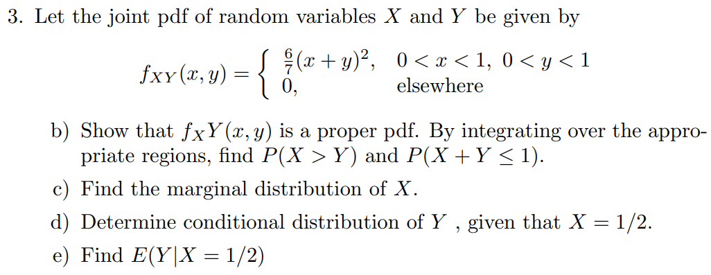 Solved Let the joint pdf of random variables X and Y be | Chegg.com