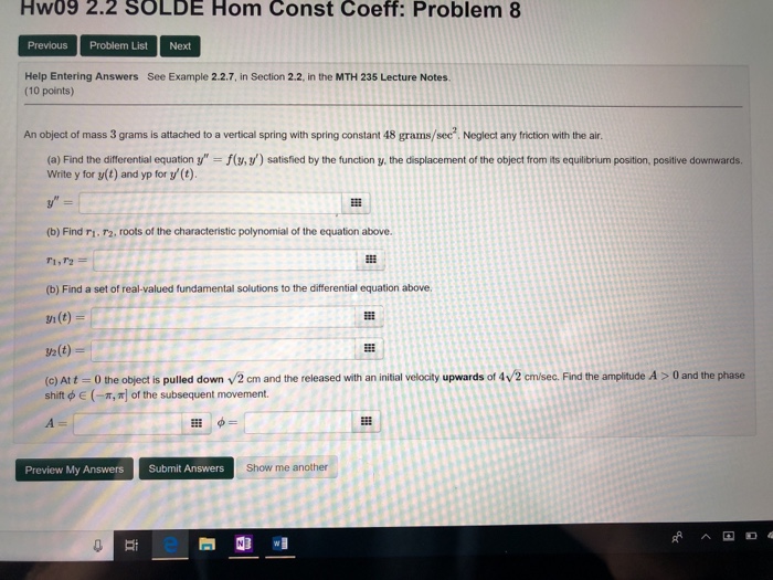 Solved Hw09 2.2 SOLDE Hom Const Coeff: Problem 8 Previous | Chegg.com
