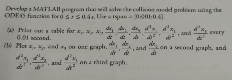 Use A Matlab Program That Will Solve The Collision