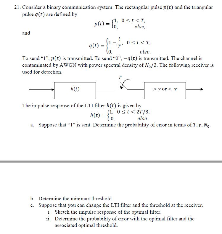21 Consider A Binary Communication System The