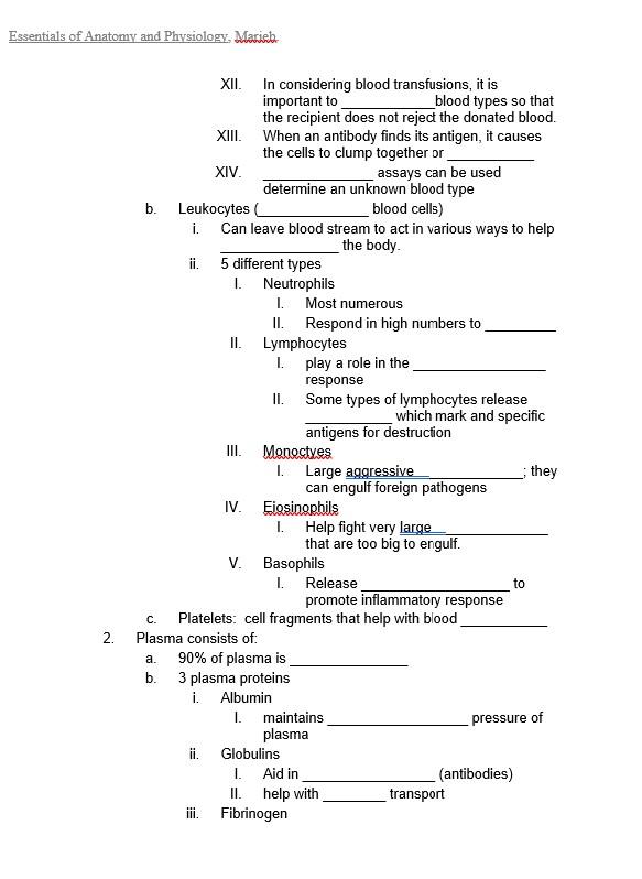 Solved Essentials of Anatomy and Physiology. Marieb 1. | Chegg.com