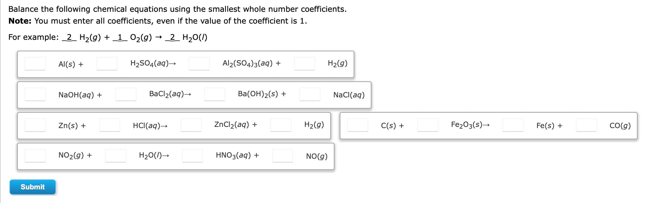 Solved Balance the following chemical equations using the | Chegg.com