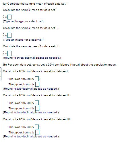 Solved The following data sets represent simple random | Chegg.com
