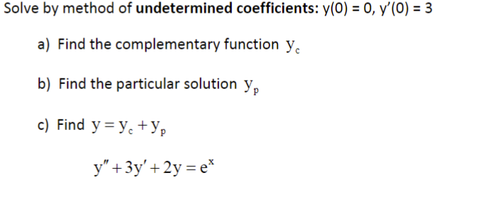 Solved Solve by method of undetermined coefficients: | Chegg.com