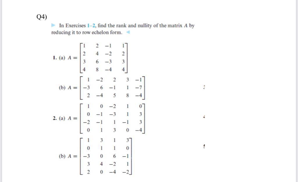 Solved (4) In Exercises 1-2, find the rank and nullity of | Chegg.com