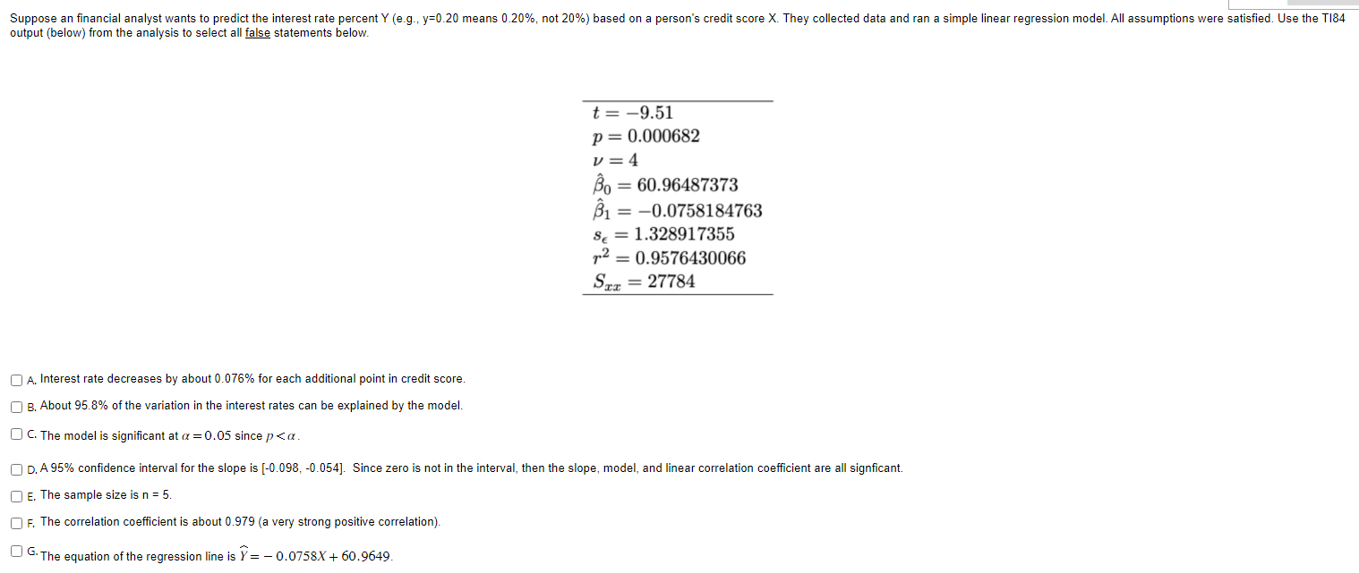 Solved output (below) from the analysis to select all false | Chegg.com