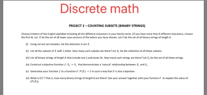 Solved Discrete math PROJECT 2-COUNTING SUBSETS (BINARY | Chegg.com
