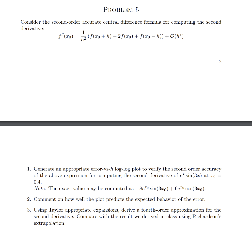 Solved Consider The Second Order Accurate Central Difference