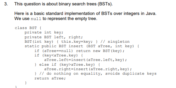 Solved 3. This question is about binary search trees (BSTs). | Chegg.com