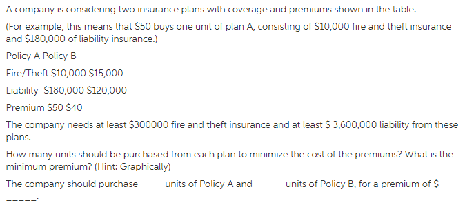 Solved A company is considering two insurance plans with | Chegg.com
