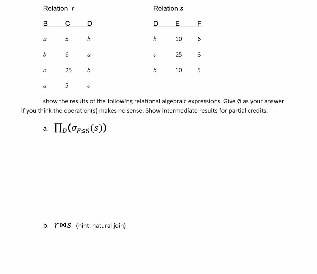 Solved Relation Relations B C D E F 5 10 6 w - 25 - 10 3 5 - | Chegg.com