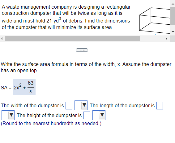 Solved Write the surface area formula in terms of the width, | Chegg.com
