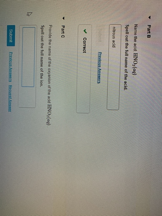 Solved Part EB Name The Acid HNO2 aq Spell Out The Full Chegg