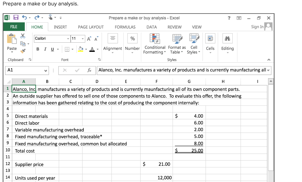 Solved Prepare a make or buy analysis. ? - X Saf: FILE HOME | Chegg.com