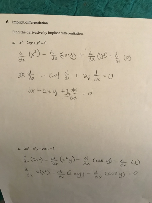 Solved 6. Implicit differentiation. Find the derivative by | Chegg.com