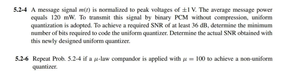 Solved 52-4 A message signal m(t) is normalized to peak | Chegg.com