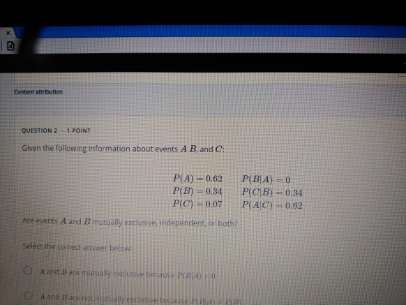 Solved Content attribution QUESTION 2 1 POINT Given the | Chegg.com Solved Content attribution QUESTION 2 1 POINT Given the | Chegg.com